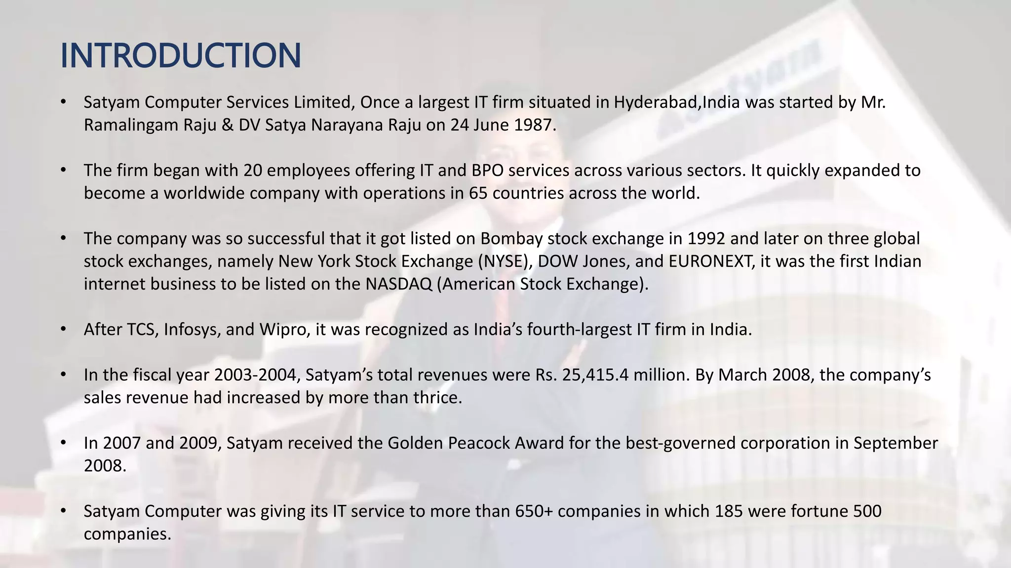 Satyam Computers Case Study 2022.pptx | Business Accounting & Finance | Business