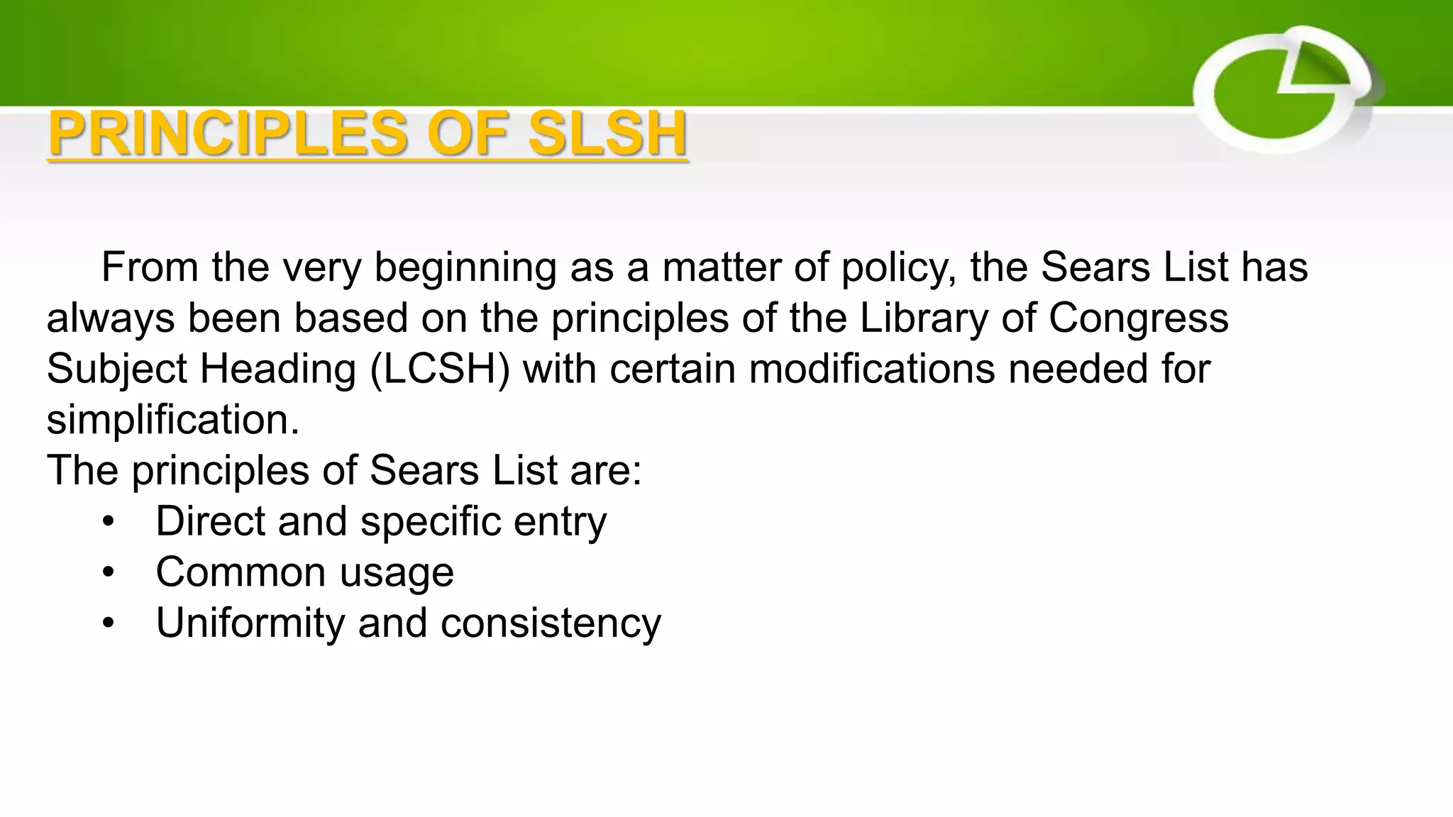 SEARS LIST OF SUBJECT HEADING ppt | PPTX