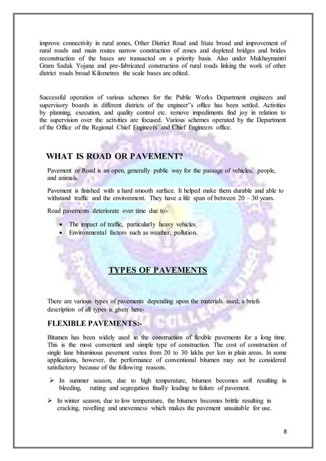 PWD CC ROAD CONSTRUCTION WORK TRAINING REPORT | DOCX