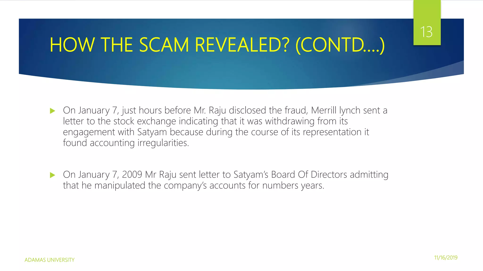 Satyam scam full ppt | PPTX