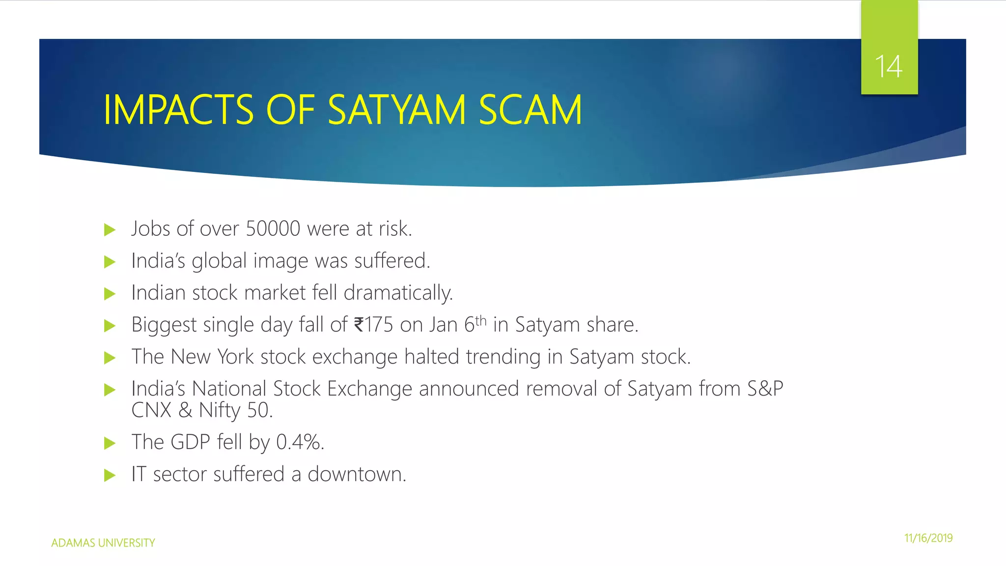 Satyam scam full ppt | PPTX