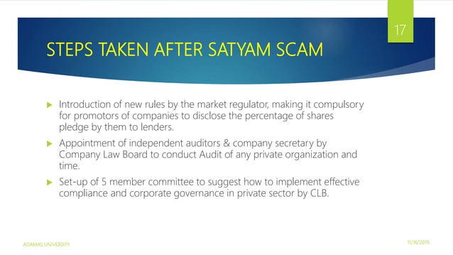 Satyam scam full ppt | PPTX