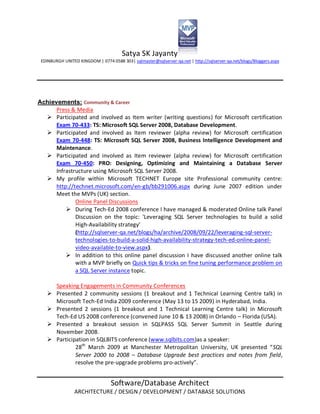 Satya\'s Resume | PDF | Databases | Computer Software and Applications