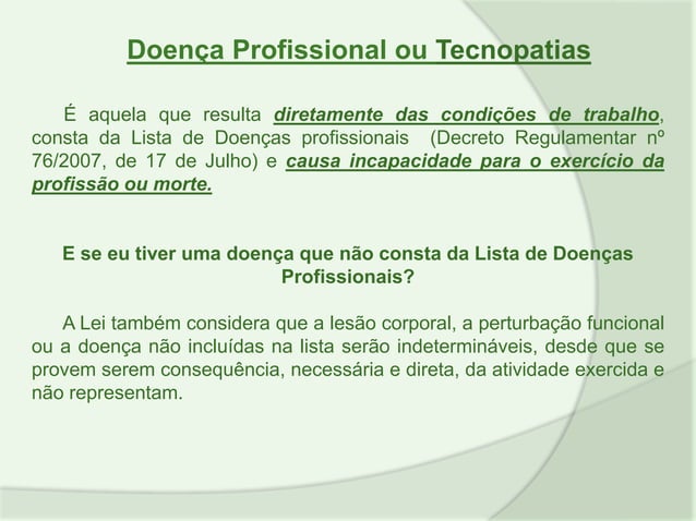 Doença Profissional e Doença do Trabalho | PPTX