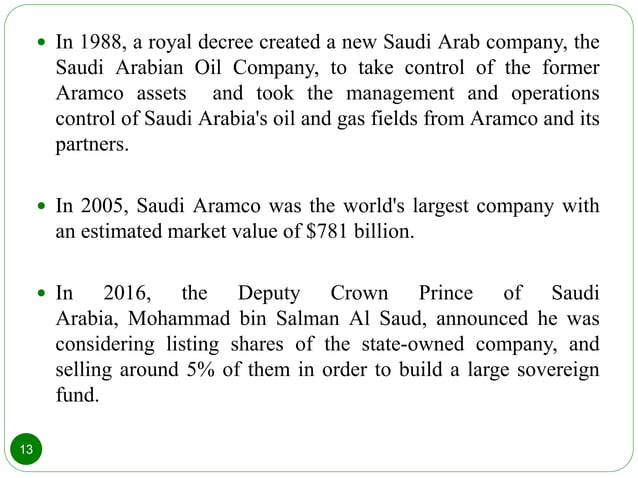 Saudi arabia and Saudi Arabian Oil Company | PPTX | Commodities | Economy