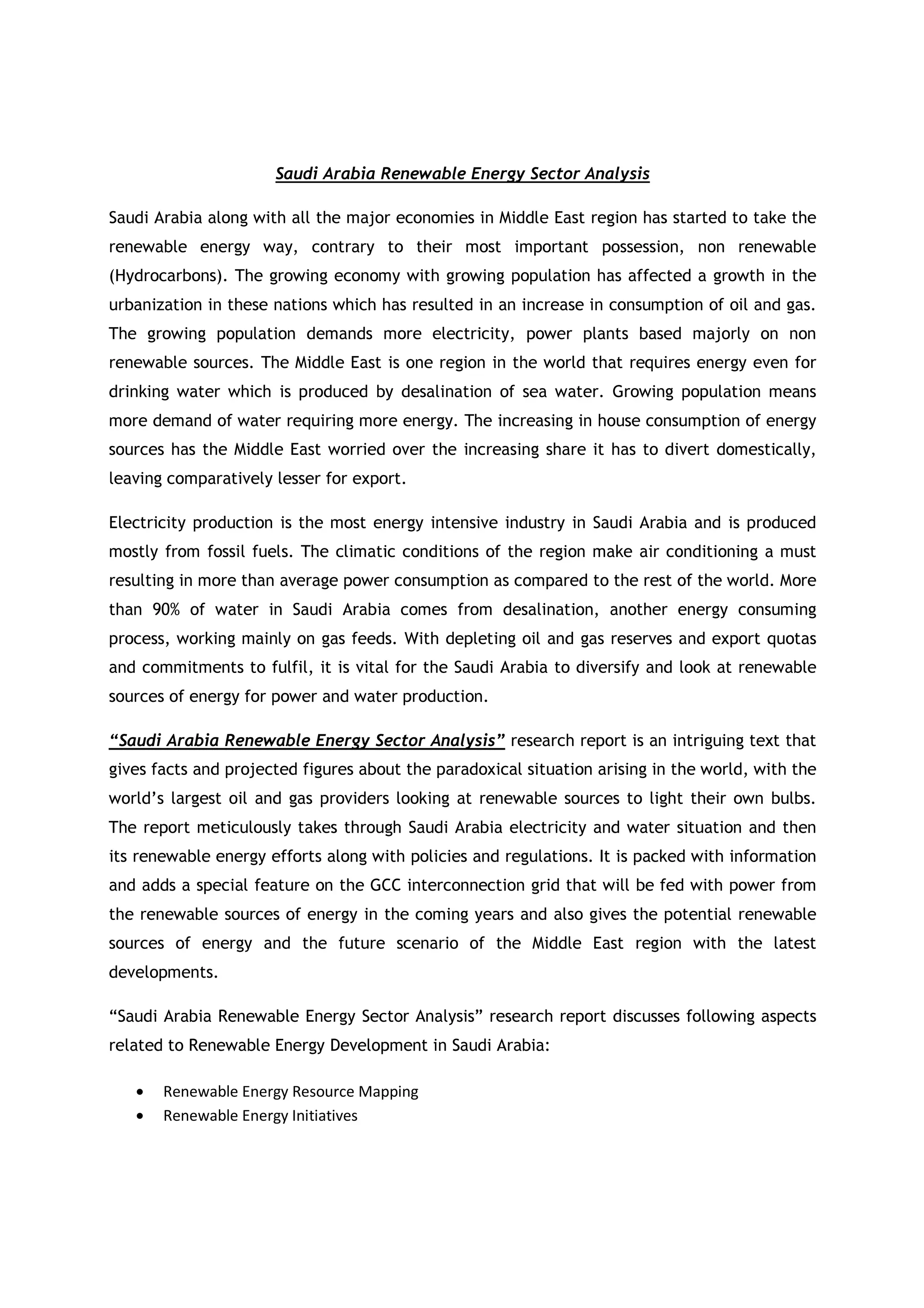 Saudi Arabia Renewable Energy Sector Analysis | PDF