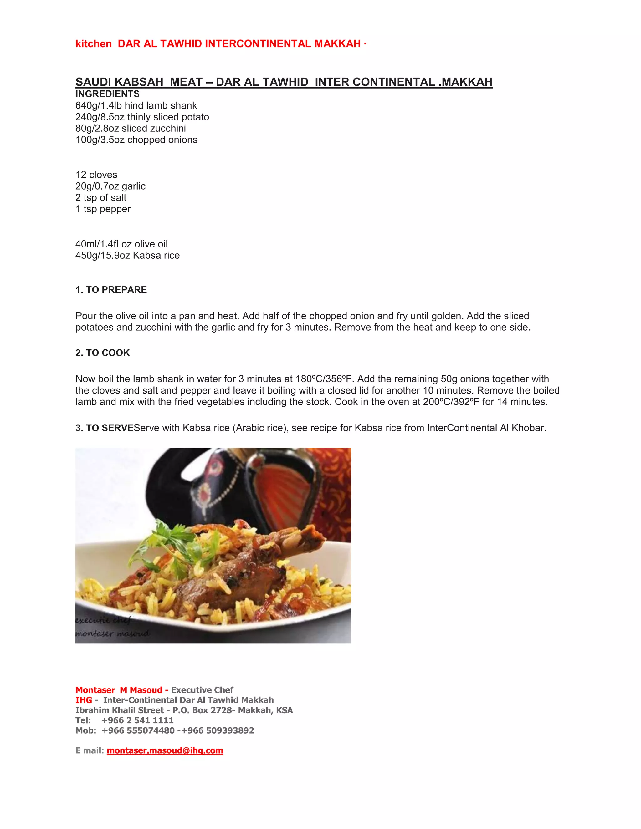Saudi kabsah meat | DOCX