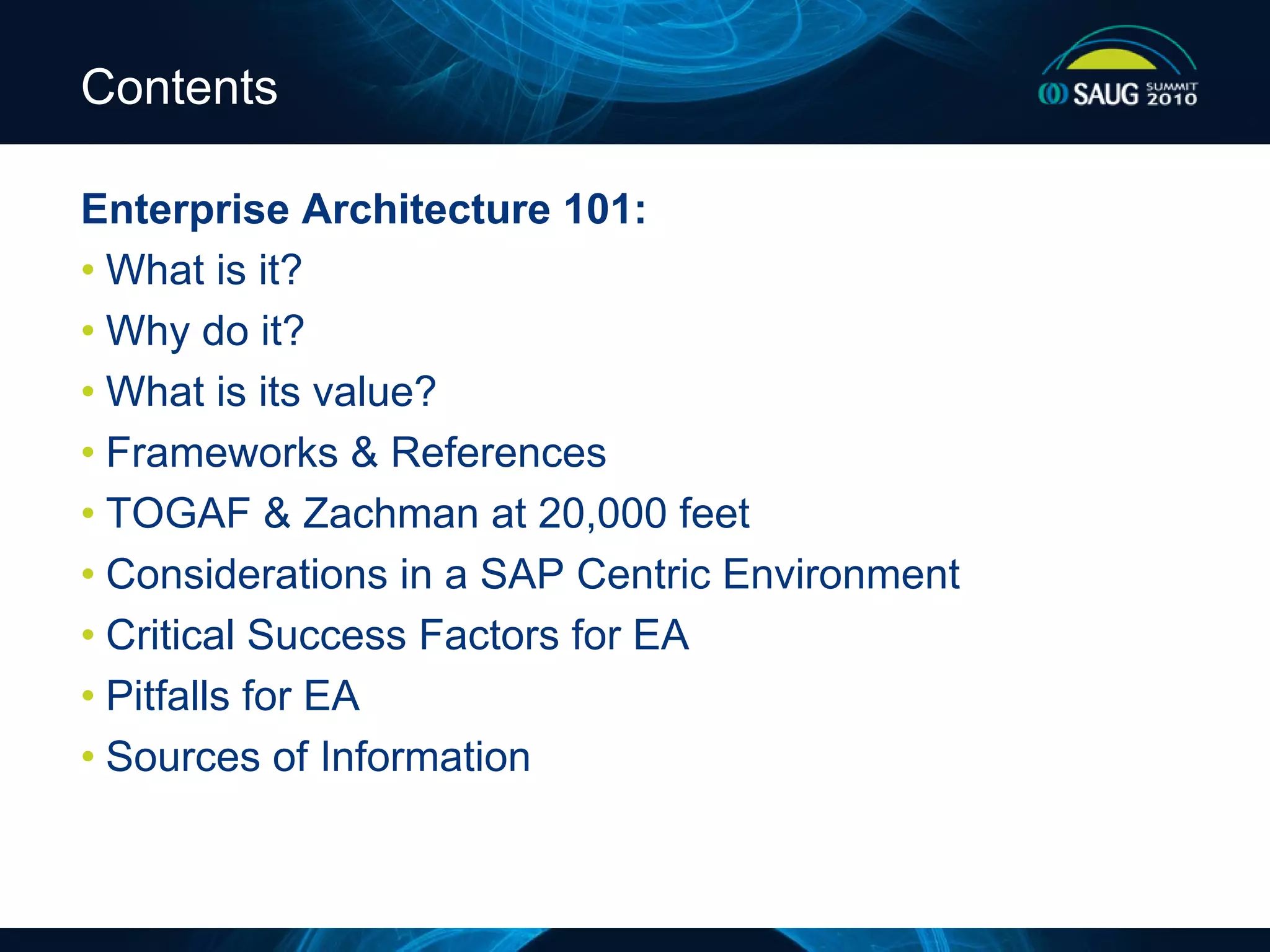 SAUG 2010 EA101 Session | PPT