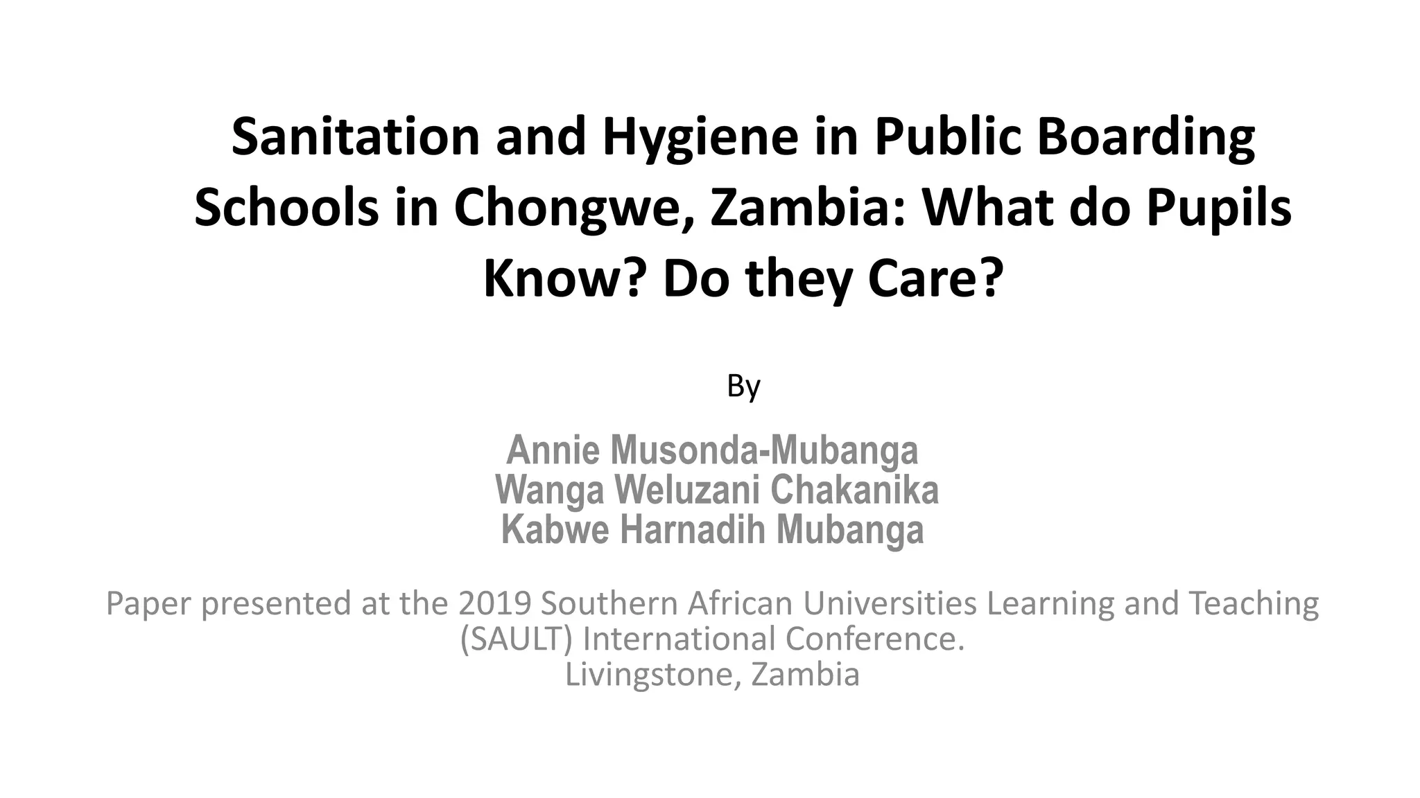 Sanitation and Hygiene in Public Boarding Schools in Chongwe, Zambia ...