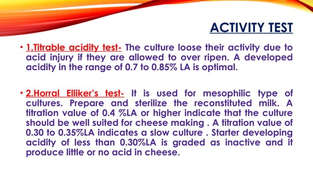 Activity and purity test of starter culture | PPTX | Chemistry | Science