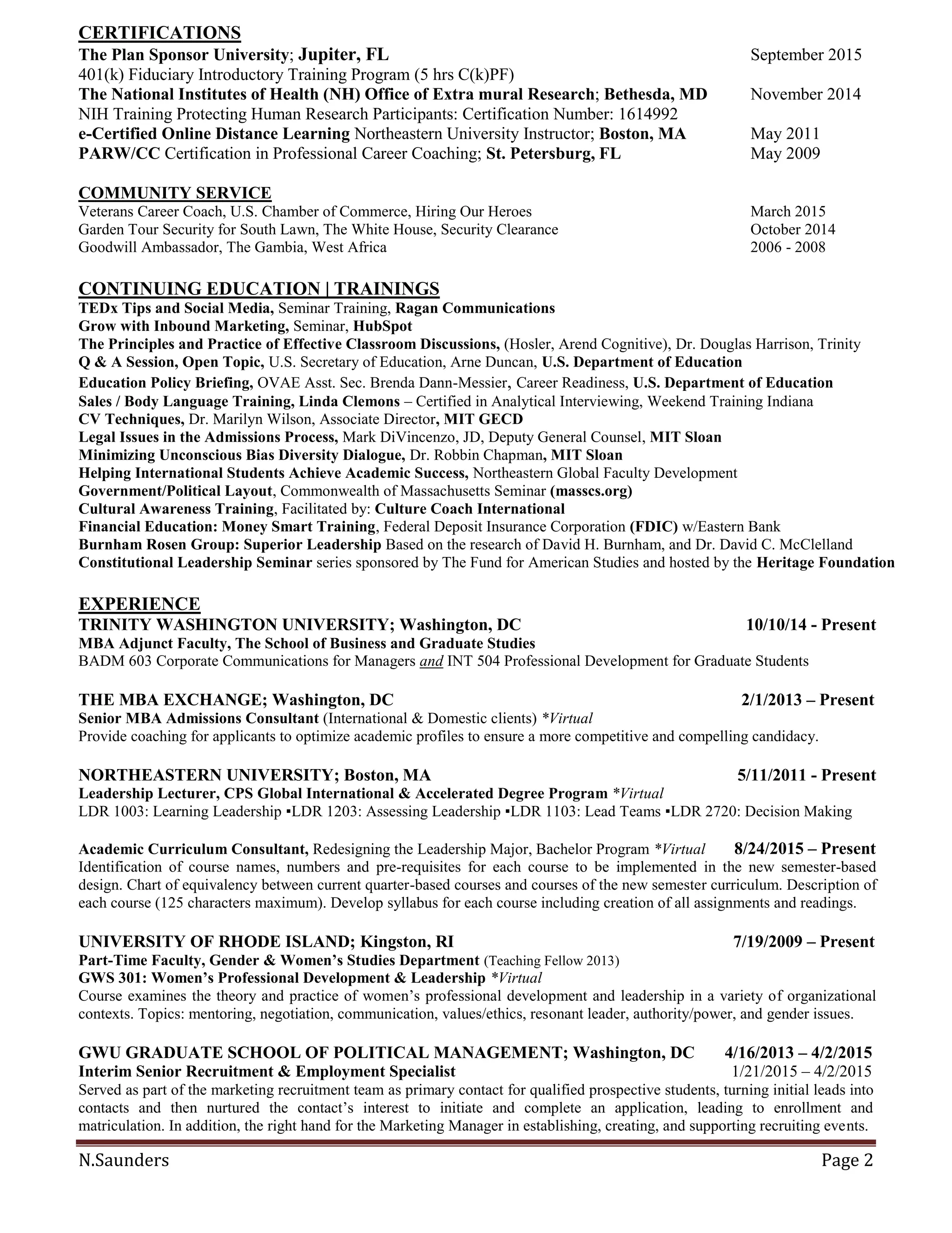 Natascha F. Saunders Resume | PDF