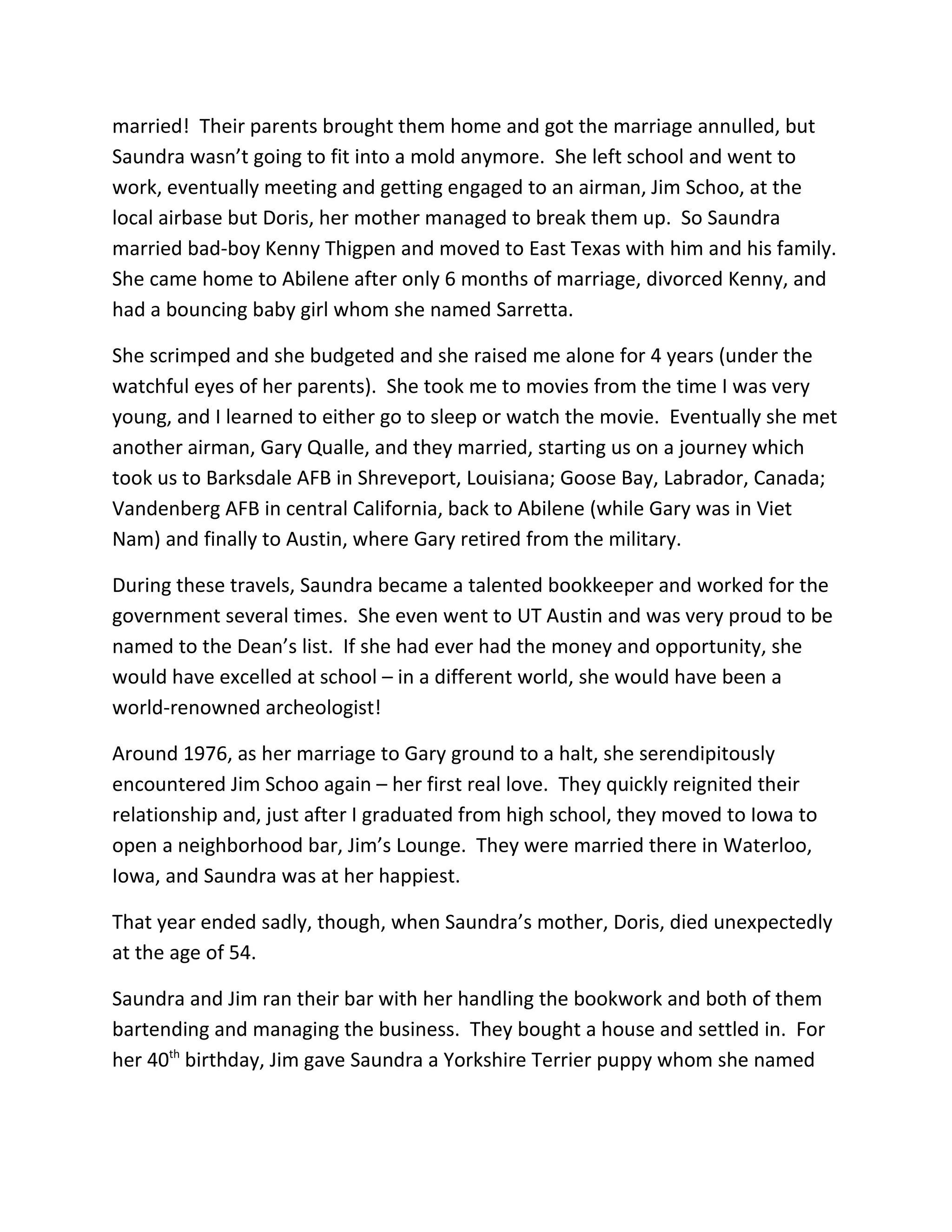 Saundra Memorial slide show script | DOC