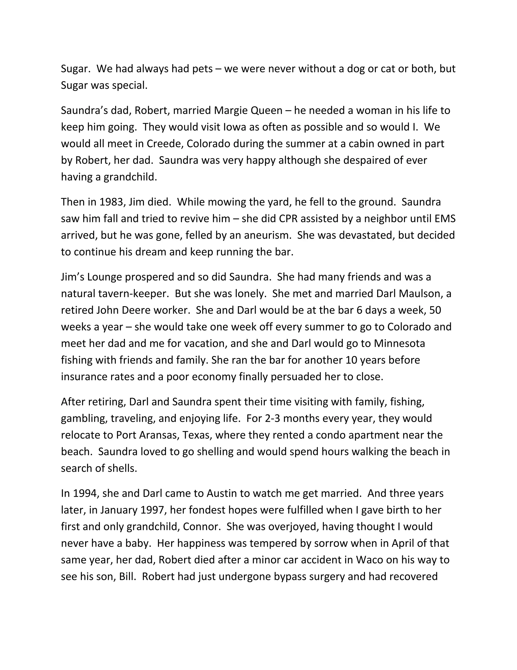 Saundra Memorial slide show script | DOC