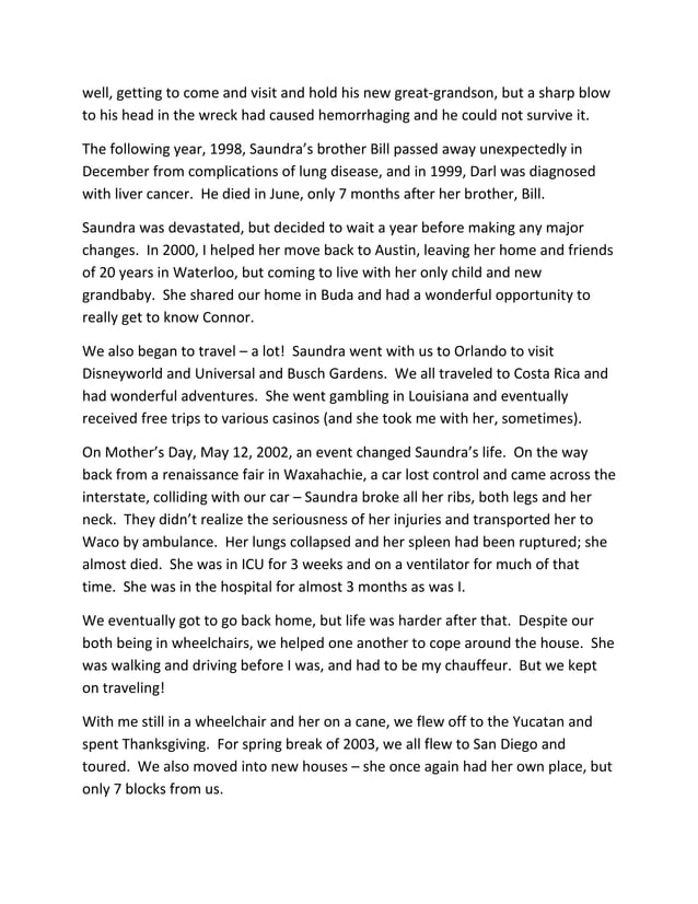 Saundra Memorial slide show script | DOC