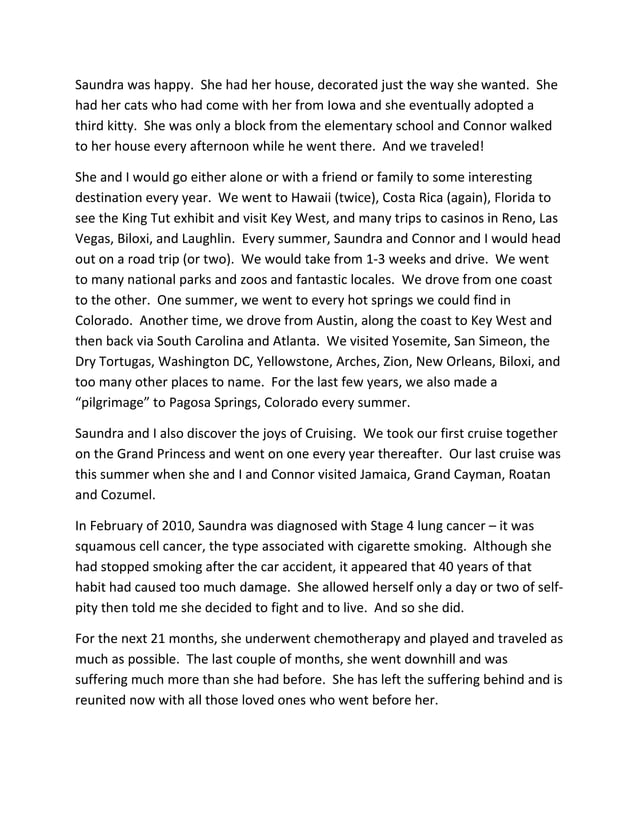 Saundra Memorial slide show script | DOC