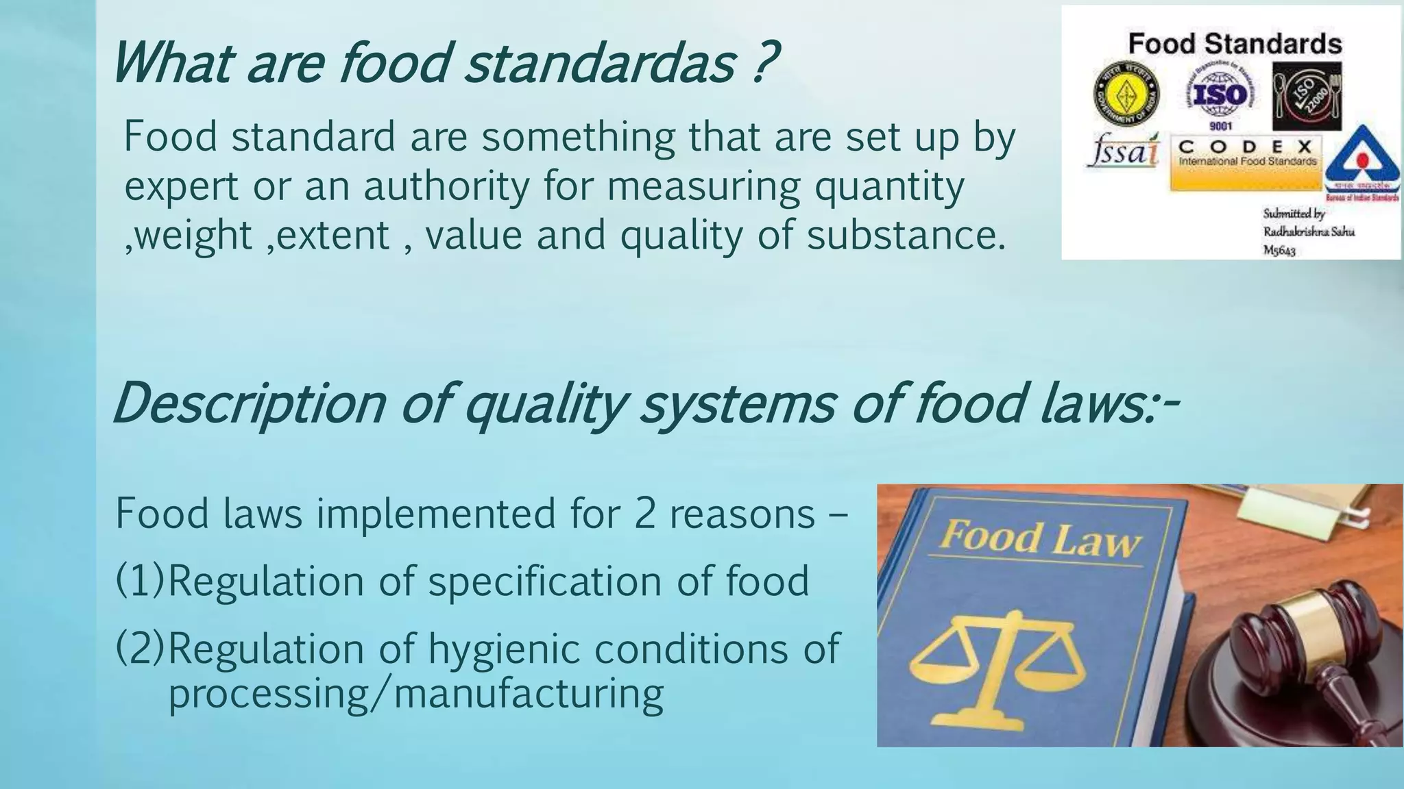 Indian and international standards for food products | PPTX