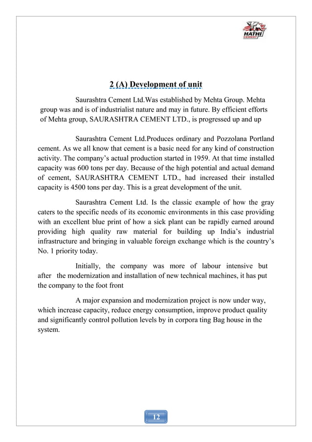 SAURASHTRA CEMENT LTD.(HATHI CEMENT) RANAVAV | PDF