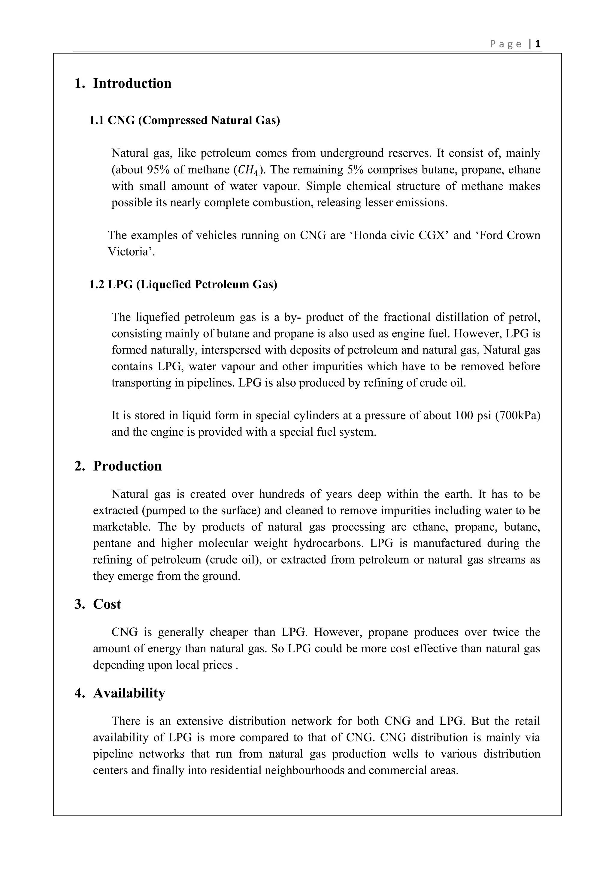 CNG versus LPG as a fuel Report | PDF