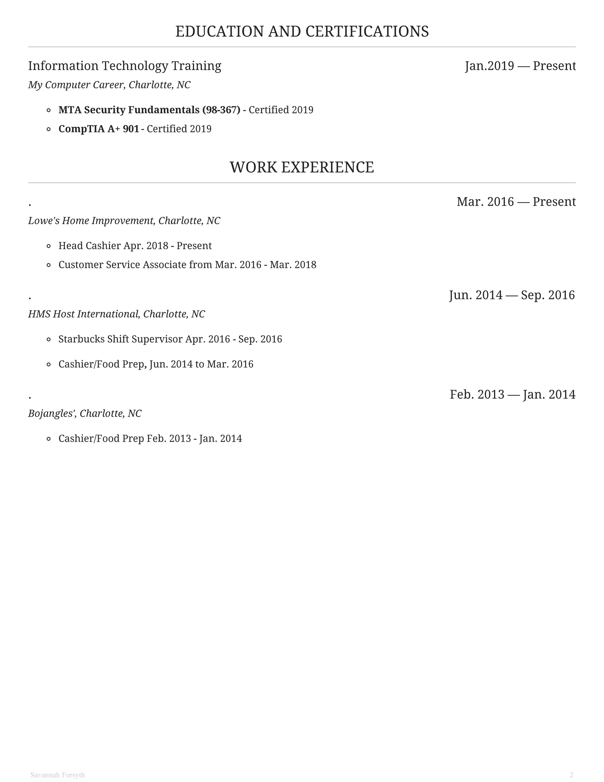 Savannah Forsyth CV 2019 | PDF | Computing | Technology & Computing