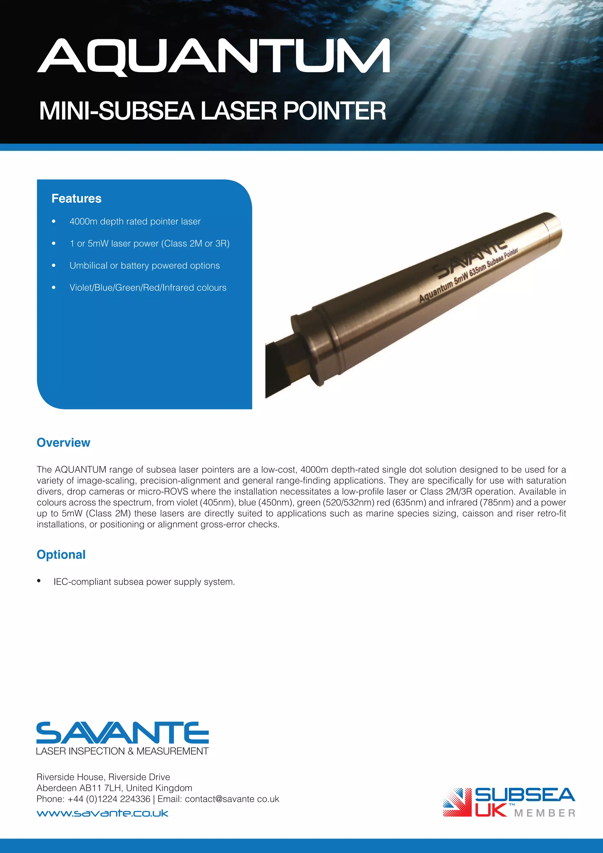 Savante Subsea and Underwater Lasers: Aquantum Laser Pointer | PDF