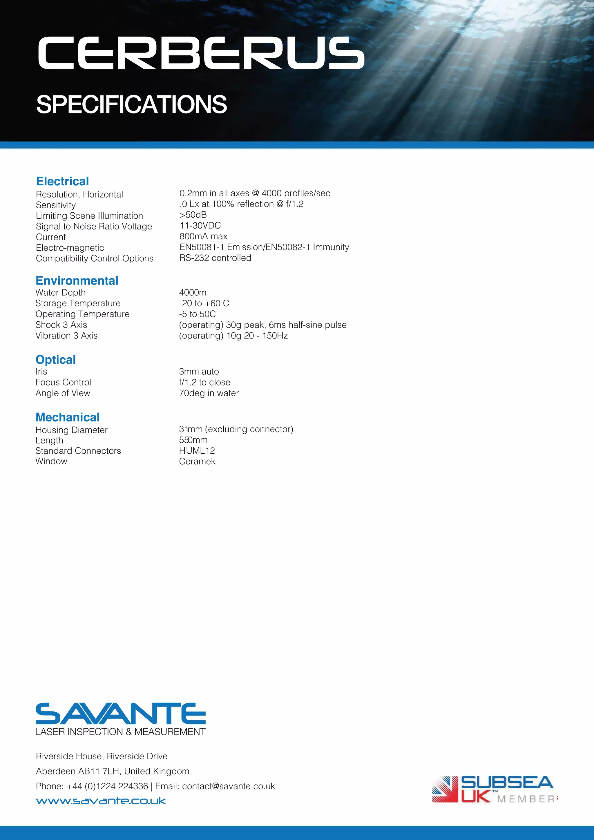 Savante Subsea and Underwater Lasers: Cerberus 3D pipeline scanner ...
