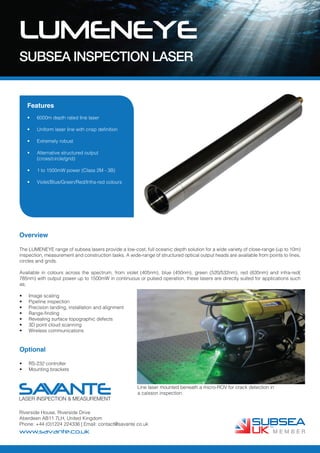 Savante Subsea and Underwater Lasers: Lumeneye specification sheet | PDF