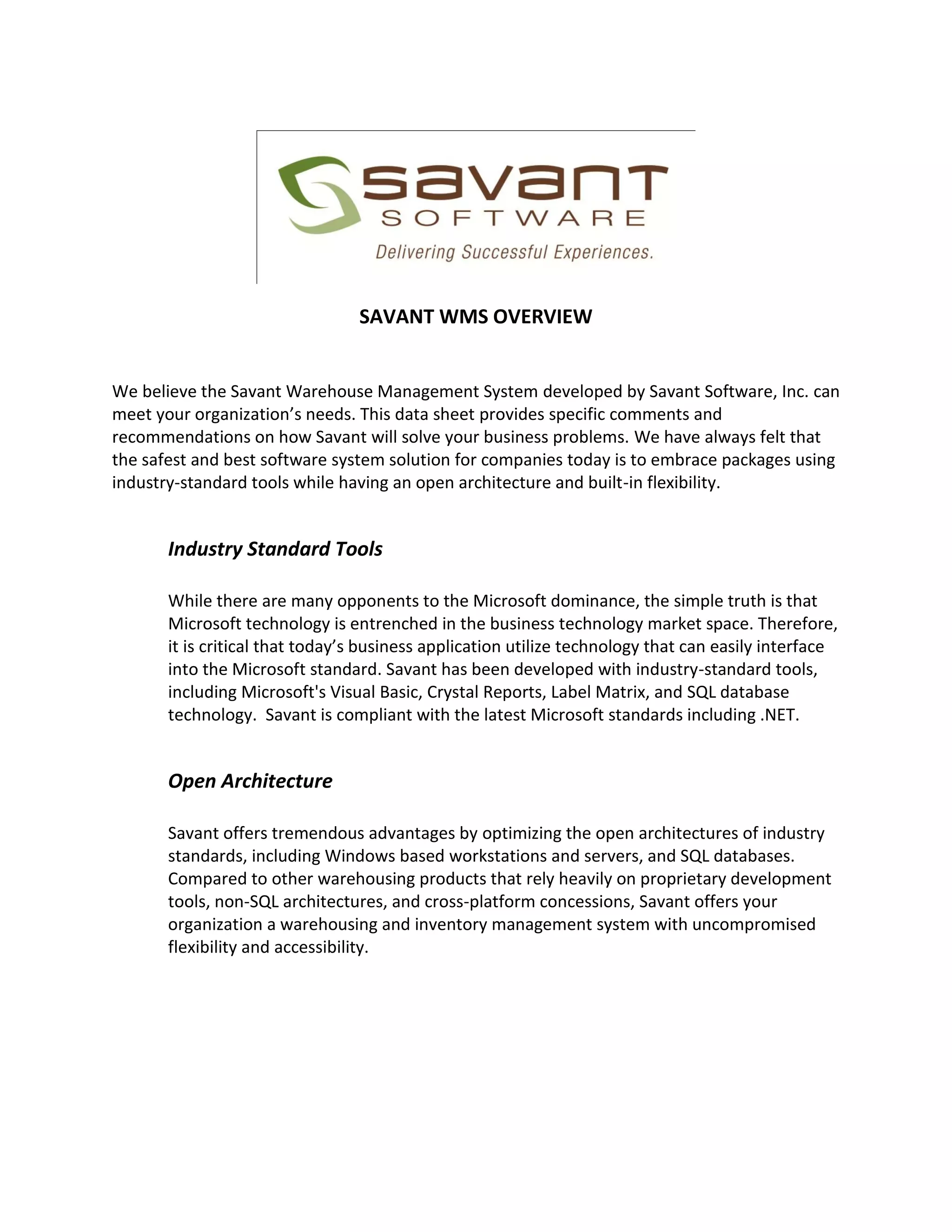 Savant Wms Overview | PDF