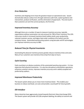 Savant Wms Overview | PDF