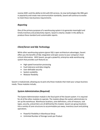Savant WMS Overview | PDF
