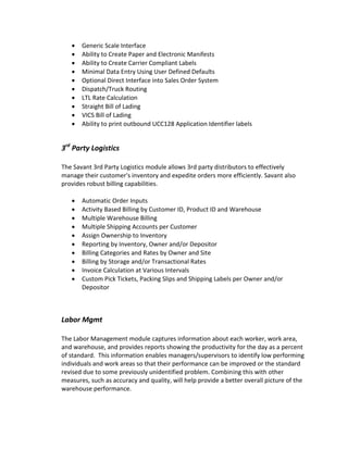 Savant WMS Overview | PDF