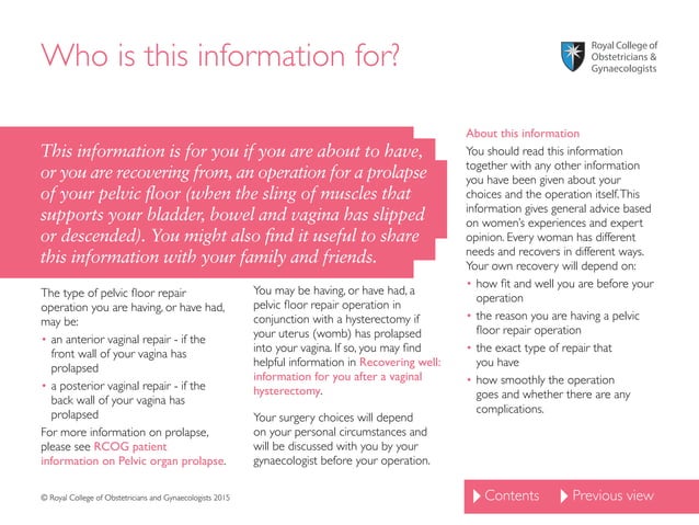 Information For You After a Pelvic Floor Repair Operation | PDF ...