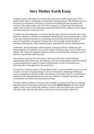 Save Mother Earth Essay | PDF