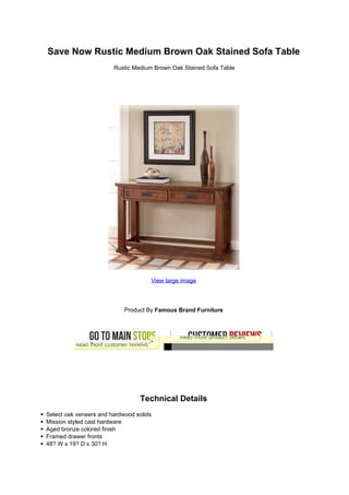 Save now rustic medium brown oak stained sofa table | PDF