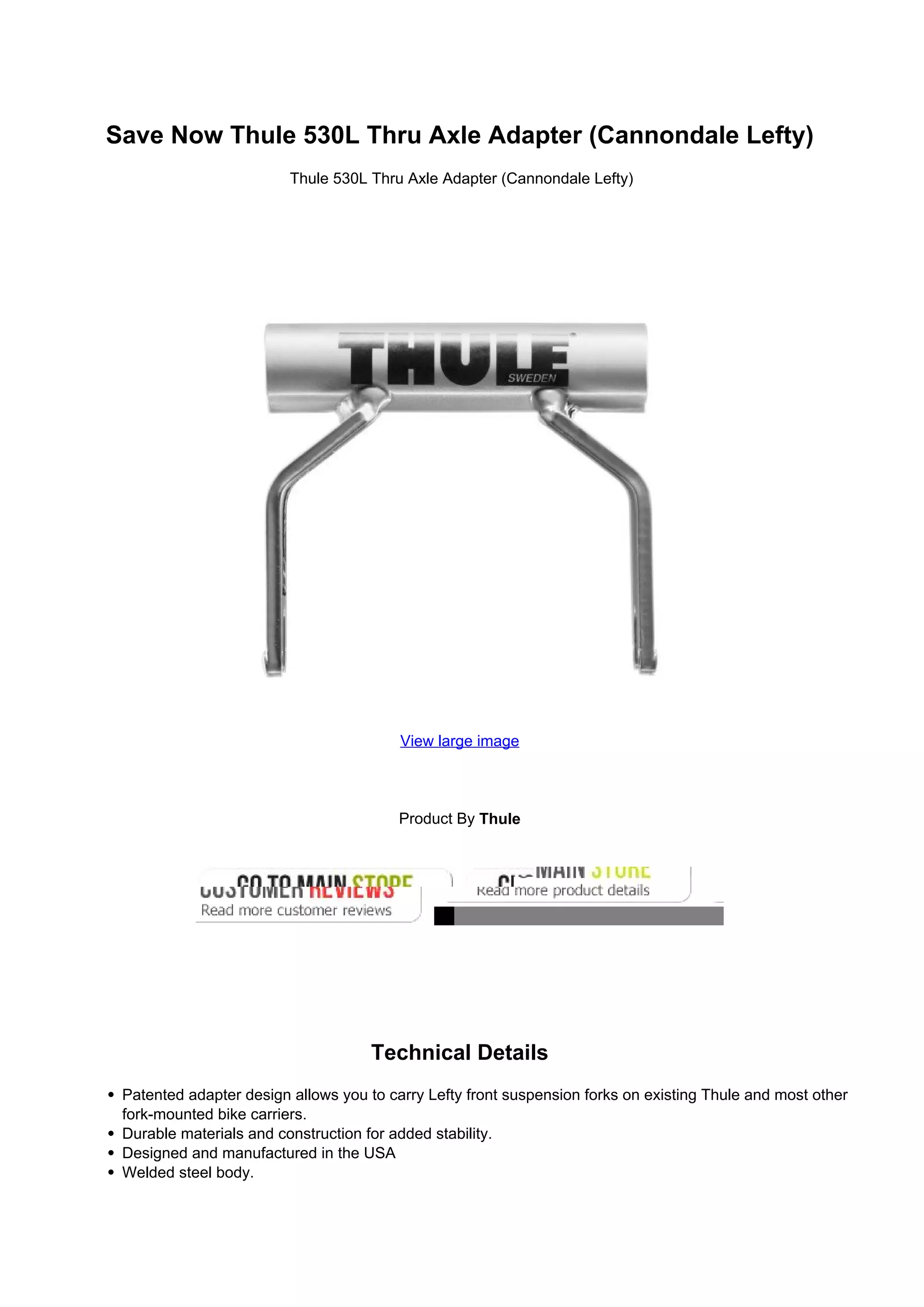 Save now thule 530 l thru axle adapter cannondale lefty | PDF