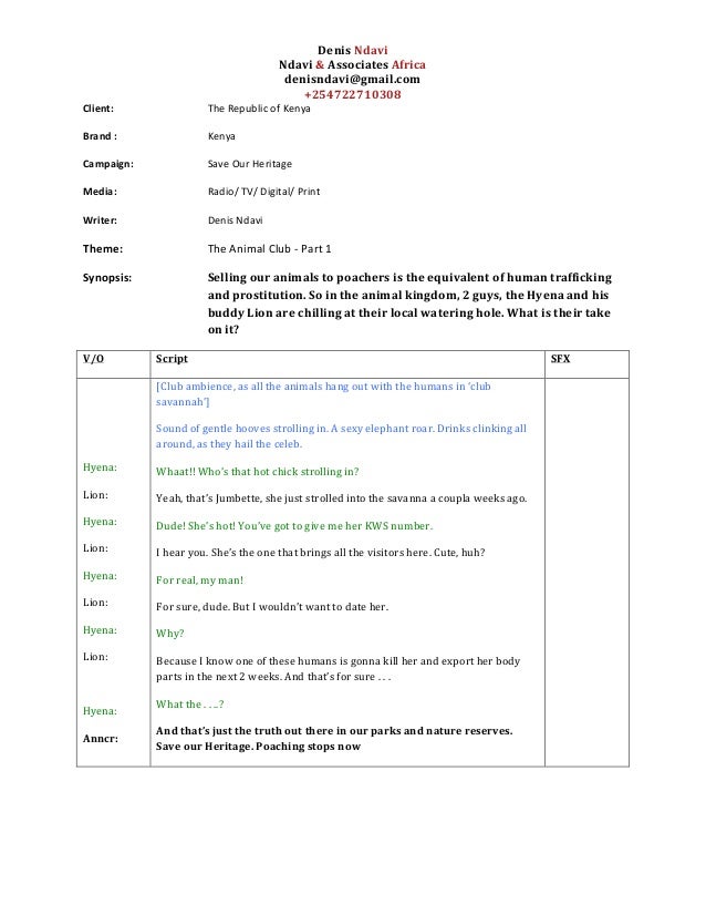 Save our heritage - stopping poaching in Kenya - Ndavi Script 1