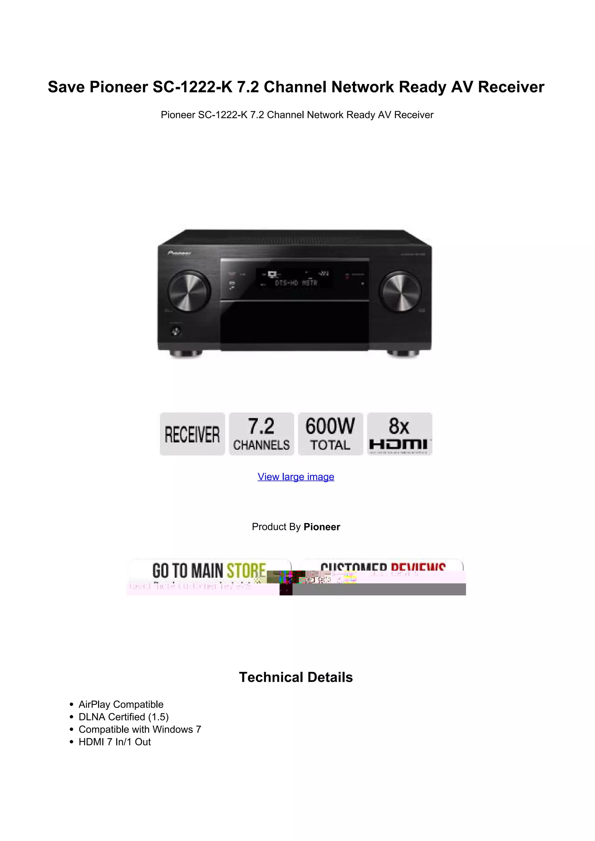 Save pioneer sc 1222-k 7.2 channel network ready av receiver | PDF