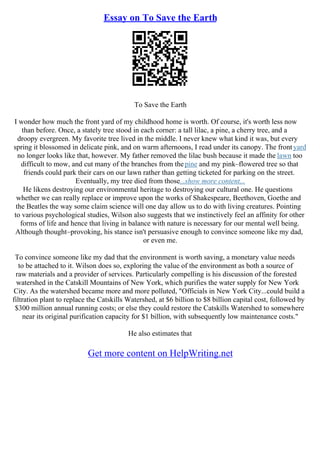 Save Planet Earth Essay | PDF