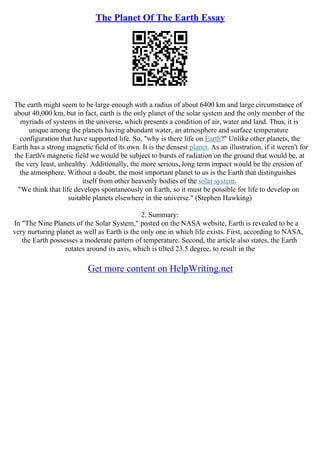 Save Planet Earth Essay | PDF