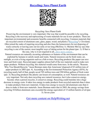 Save Planet Earth Essay | PDF