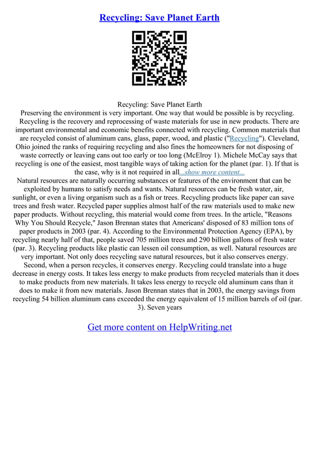 Save Planet Earth Essay | PDF | Science