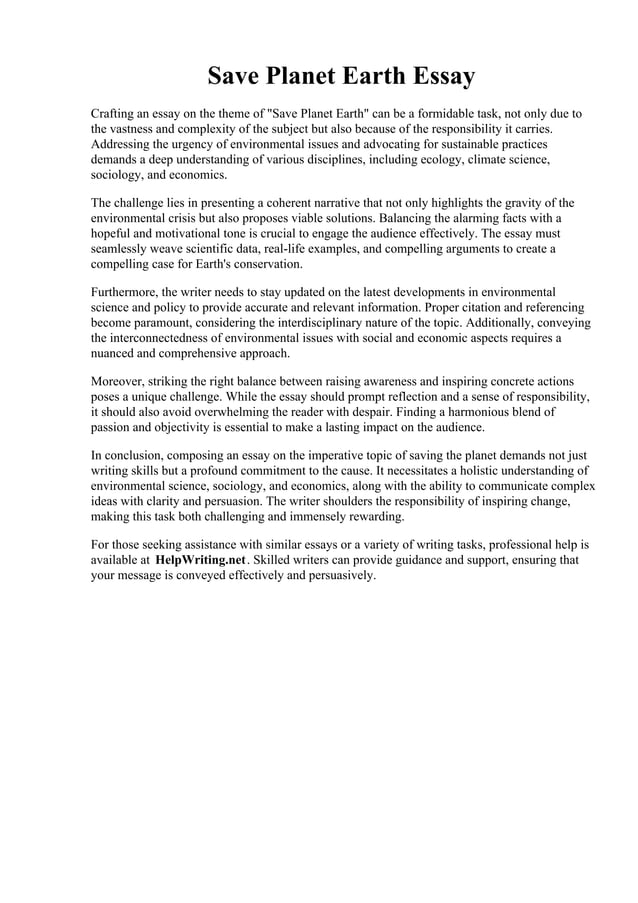 Save Planet Earth Essay | PDF