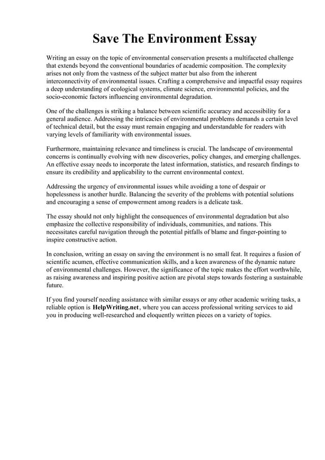 Save The Environment Essay. . How to protect the environment essay. Protecting the environment ...
