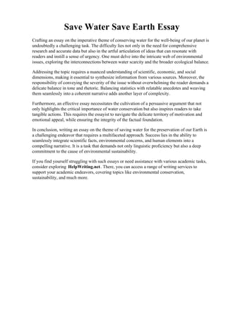 Save Water Save Earth Essay. 10 Lines on Save Water in English for Kids ...