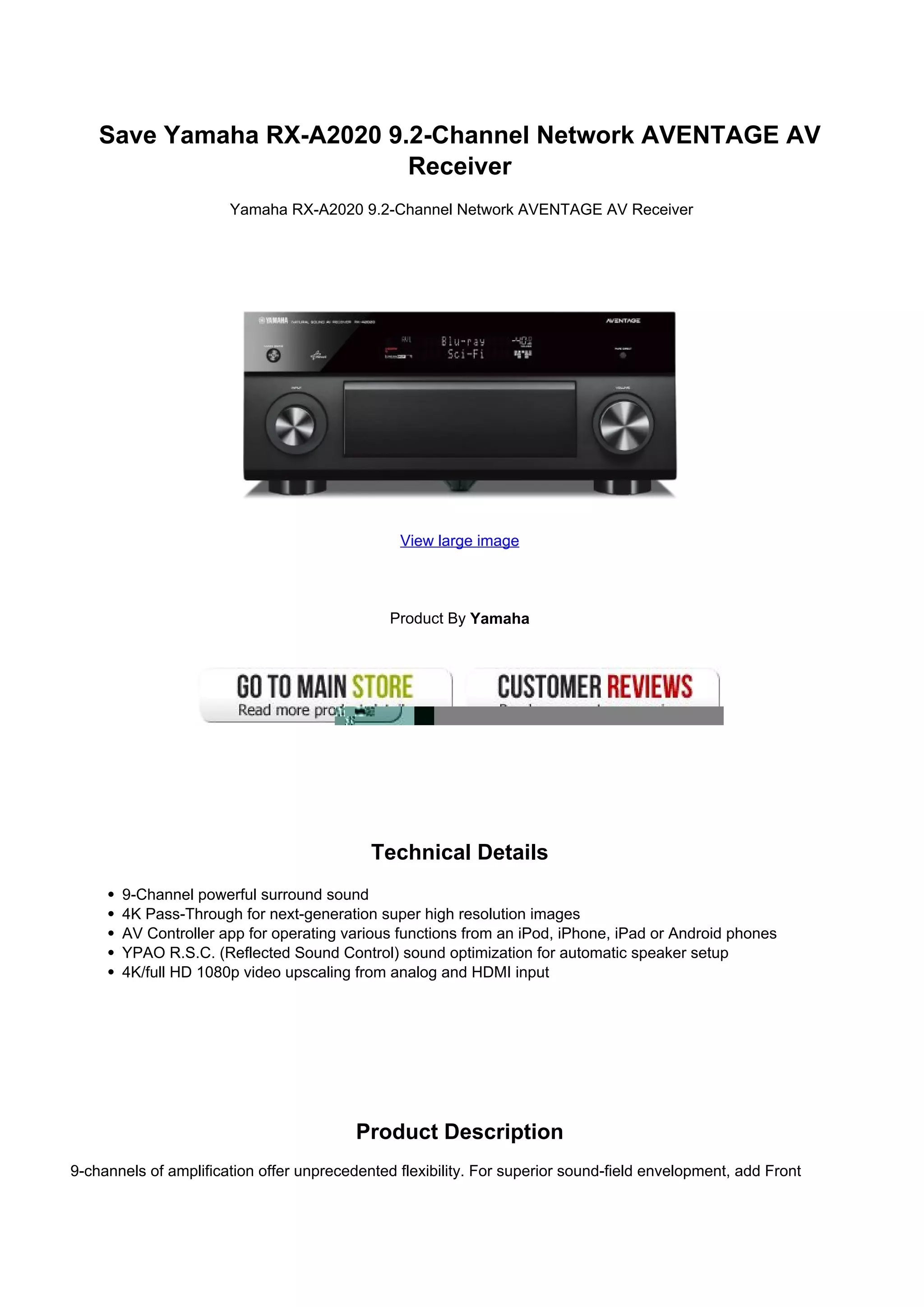 Save yamaha rx a2020 9.2-channel network aventage av receiver | PDF