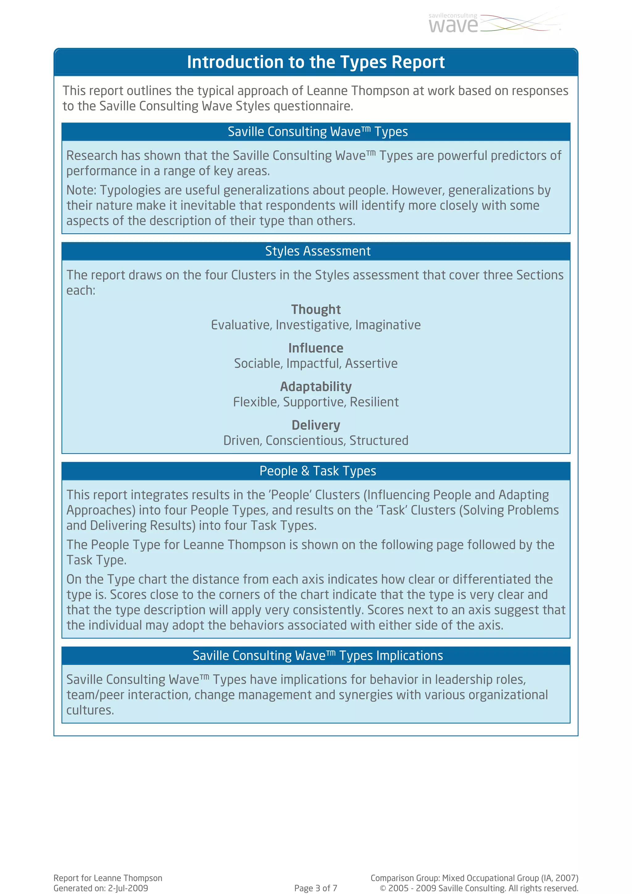 Saville personality types report | PDF