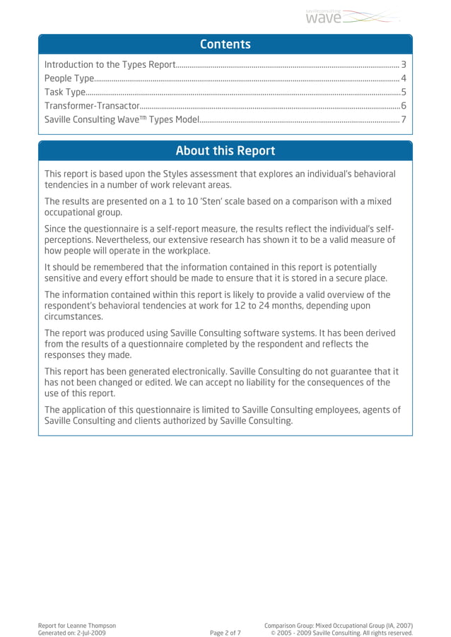 Saville personality types report | PDF