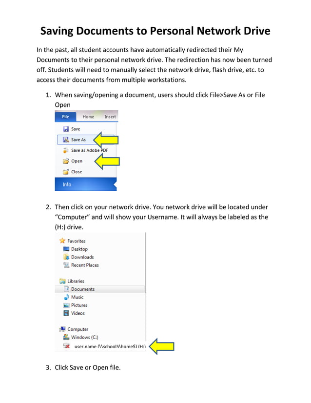 Saving Documents to Personal Network Drive | PDF