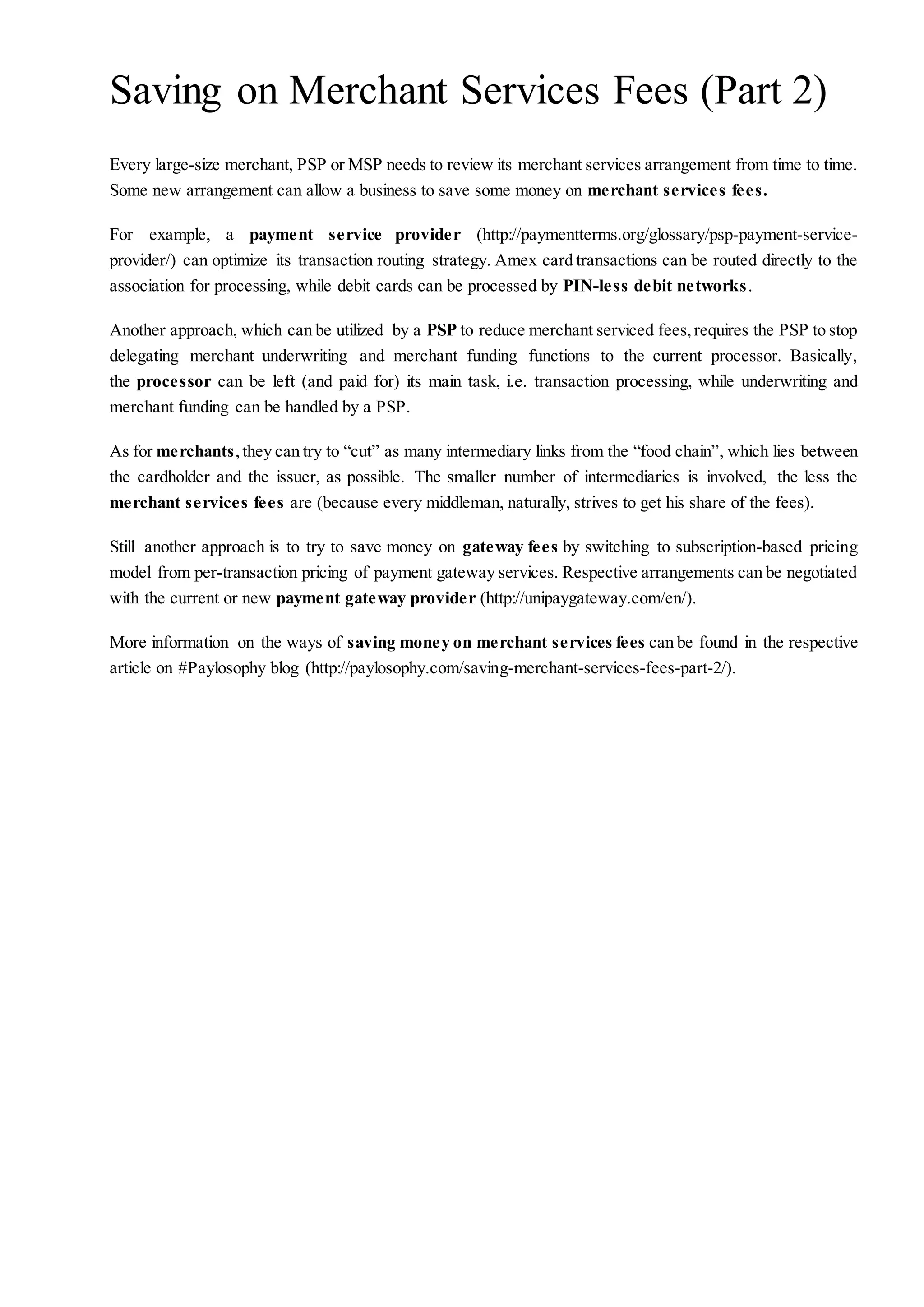 Saving on Merchant Services Fees (Part 2) | PDF