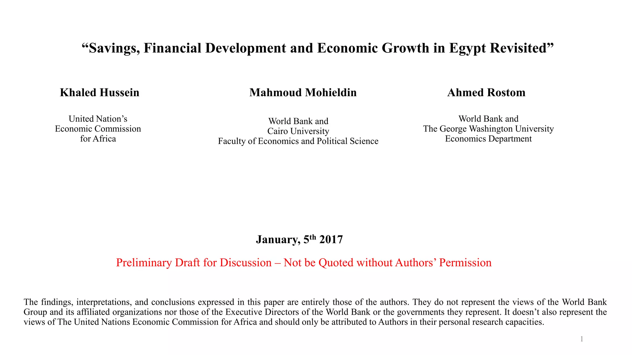 Savings, Financial Development and Economic Growth in Egypt Revisited | PPT