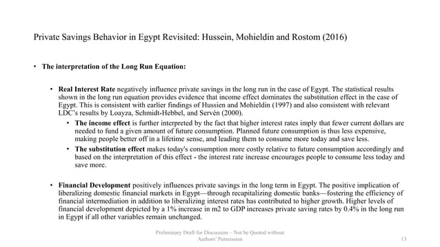 Savings, Financial Development and Economic Growth in Egypt Revisited | PPT